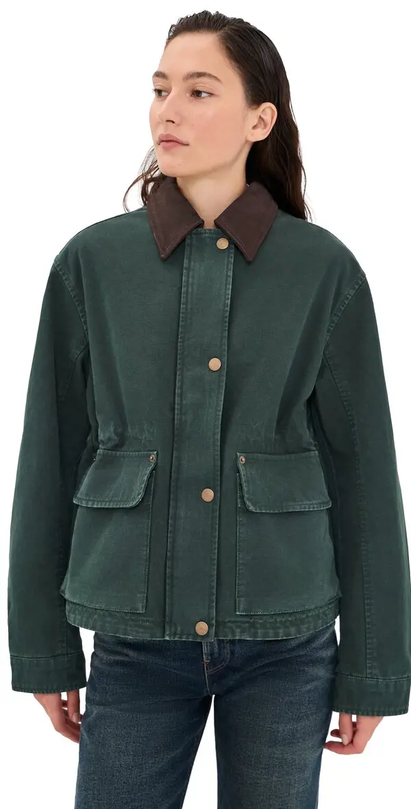 Acne Studios Canvas Jacket With Leather Collar - Dark Green