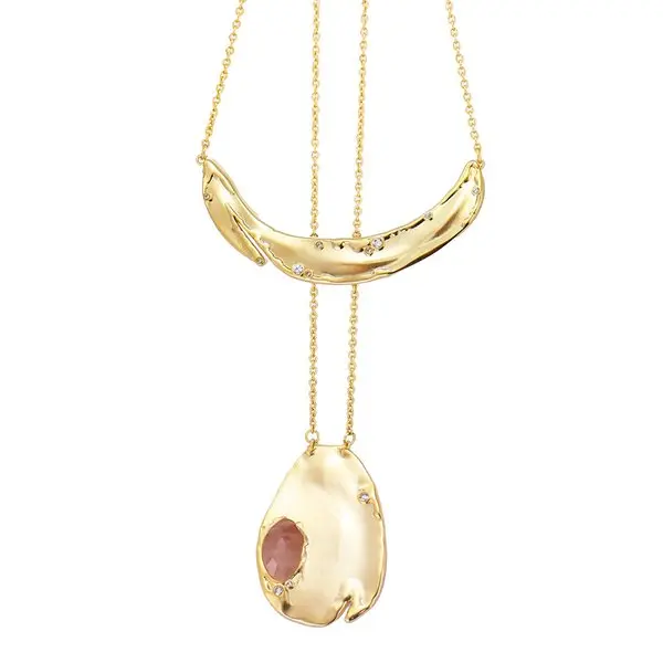 RARE MATTERS JEWELRY Gemstone Duo Pendant Necklace Strawberry Quartz - Red