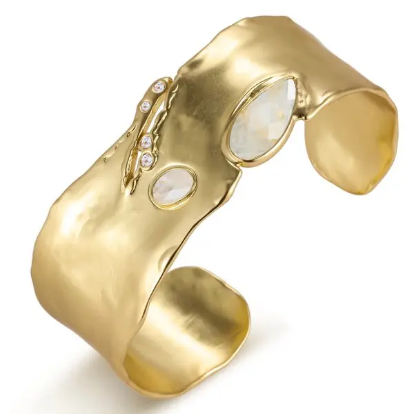 RARE MATTERS JEWELRY Organic Celestial Bangle Statement Cuff Bracelet - Gold