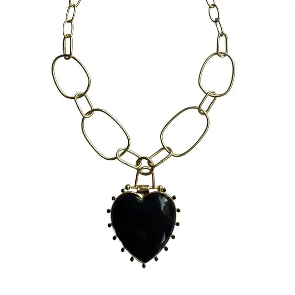 RARE MATTERS JEWELRY Black / Gold Black Onyx Heart Pendant Necklace - Black/gold