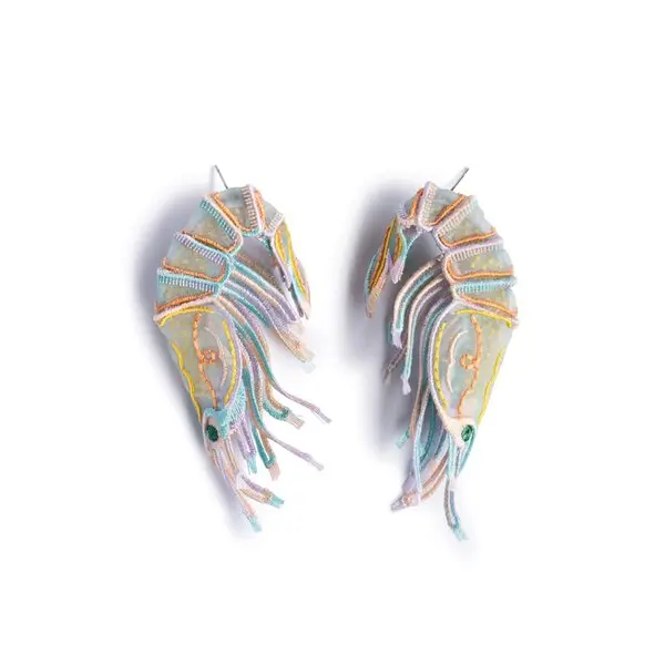 NANA WATANABE Shrimps Statement Sculptural Earrings Aqua