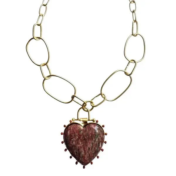 RARE MATTERS JEWELRY Red / Gold Luxe Red Jasper Beaded Heart Gold Pendant Necklace - Red/gold
