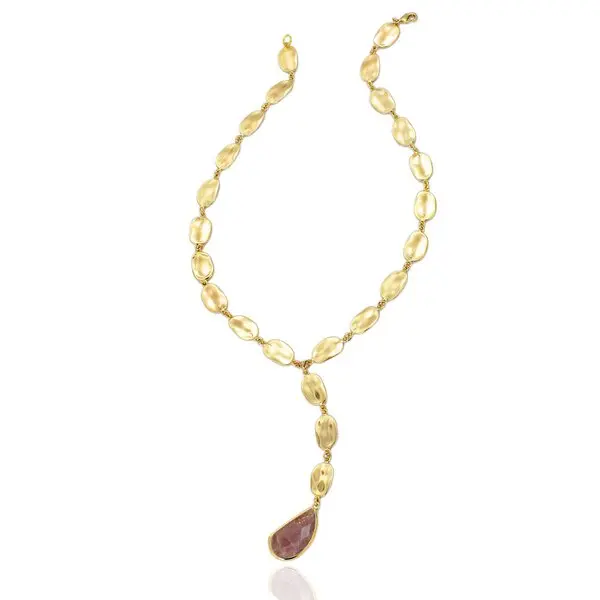 RARE MATTERS JEWELRY Golden Drift Strawberry Quartz Statement Necklace