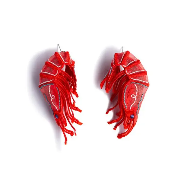NANA WATANABE Shrimps Statement Sculptural Earrings - Red