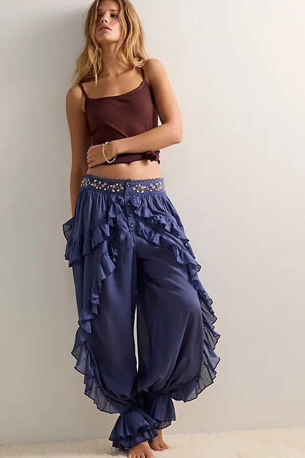 Free People Play For Keeps Ruffle Pants - Open Waters