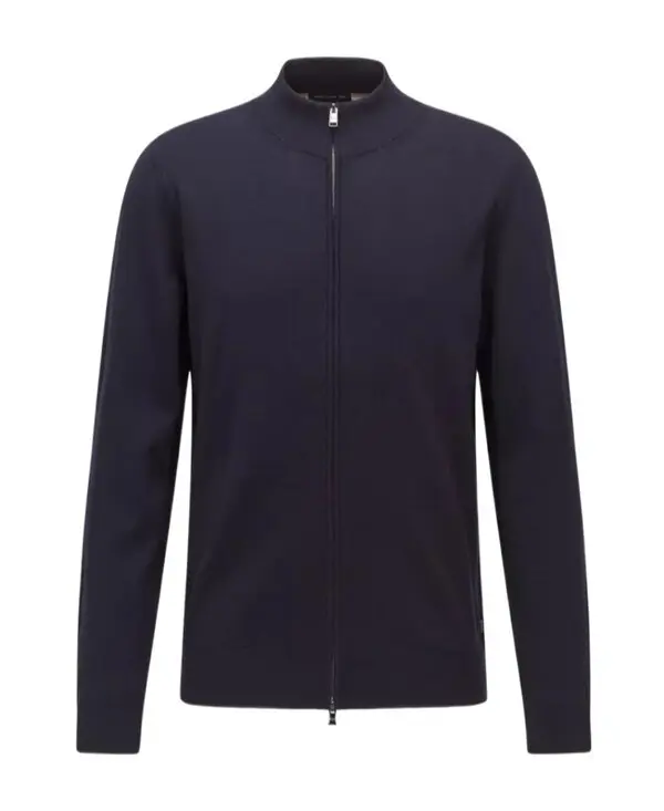 Hugo Boss Zip Neck Virgin Wool Cardigan - Dark Blue