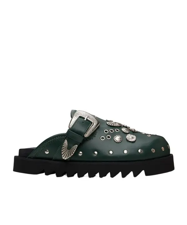 TOGA VIRILIS Round Toe Flat Mules - Black