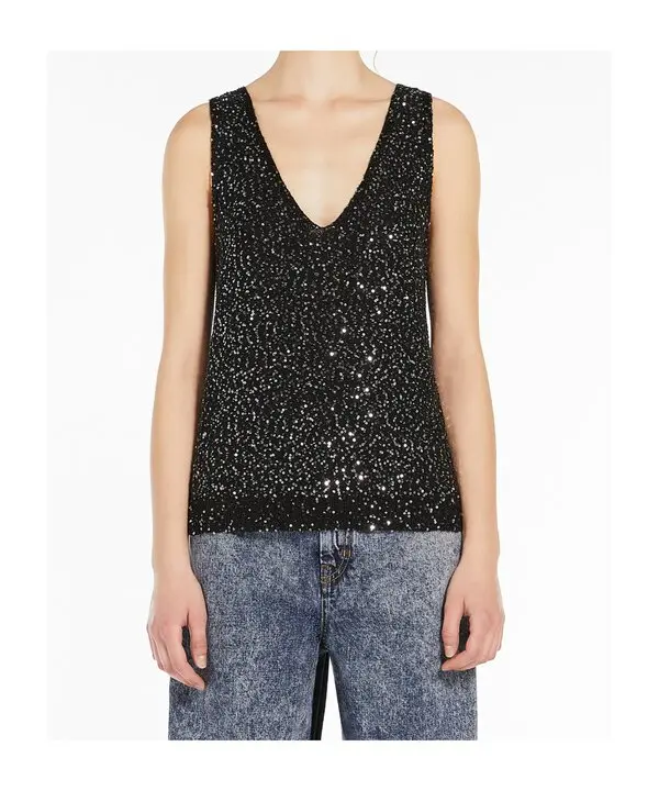 Max Mara Sequin Embellished V-neck Top