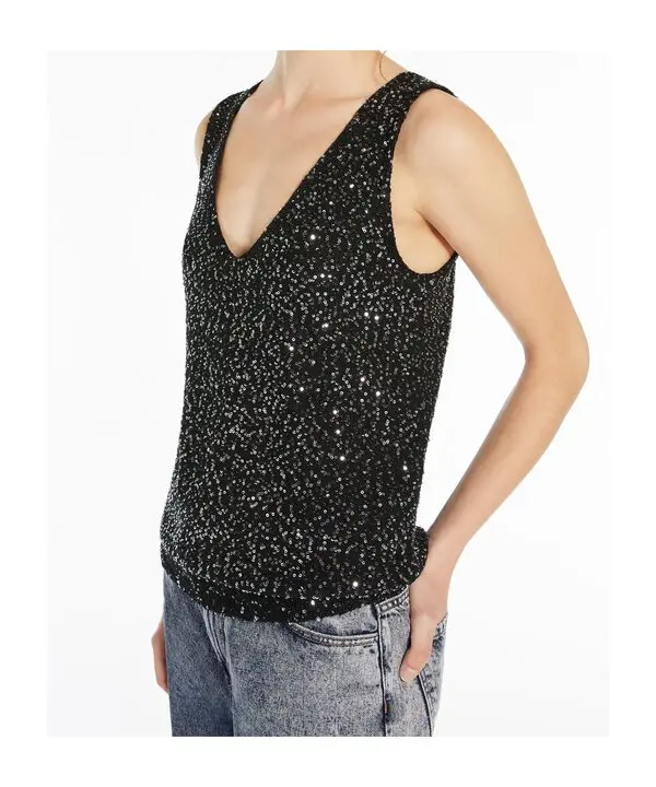 Max Mara Sequin Embellished V-neck Top