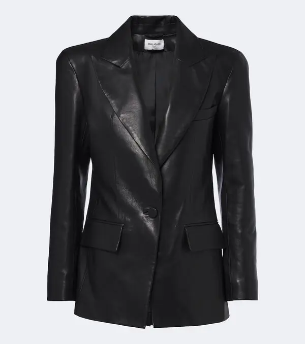 Balmain Leather Blazer - Black