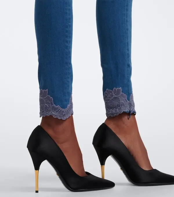 Valentino Garavani Lace-trimmed Skinny Jeans