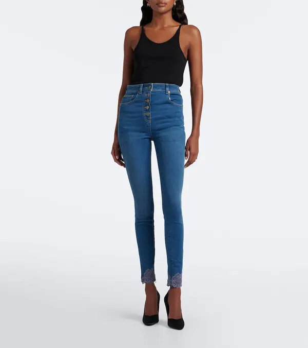 Valentino Garavani Lace-trimmed Skinny Jeans