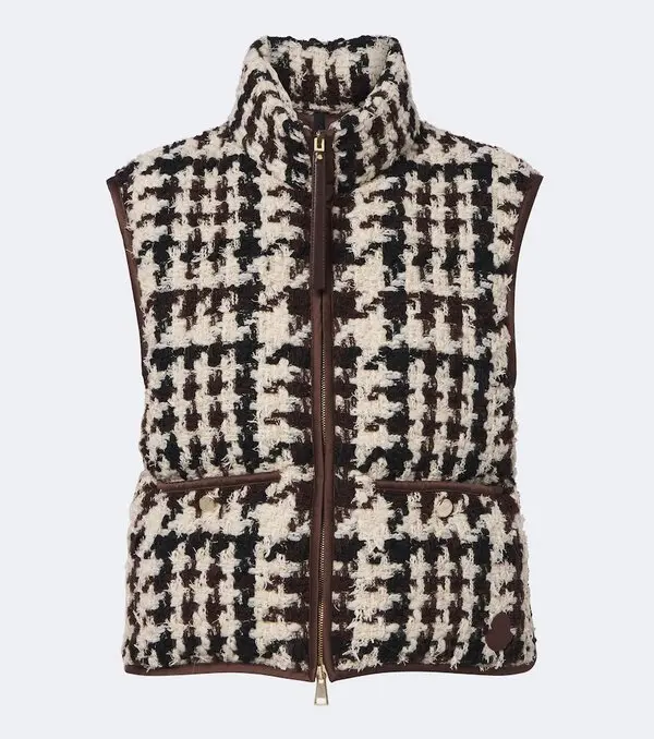 Moncler Leather-trimmed Wool And Cotton-blend Vest - Multicoloured