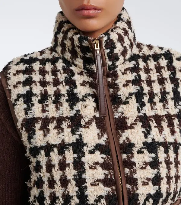Moncler Leather-trimmed Wool And Cotton-blend Vest