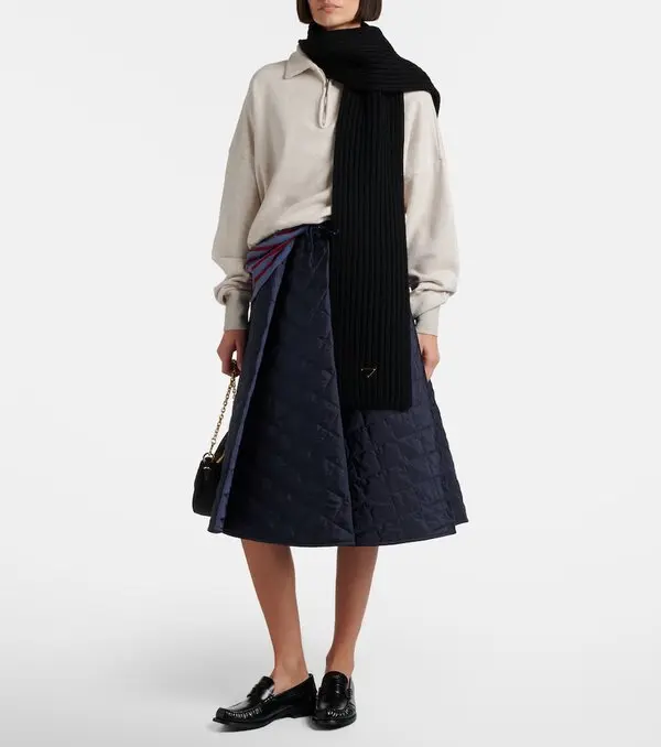 Prada Ribbed-knit Virgin Wool Scarf - Black