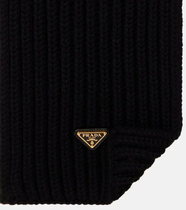 Prada Ribbed-knit Virgin Wool Scarf - Black