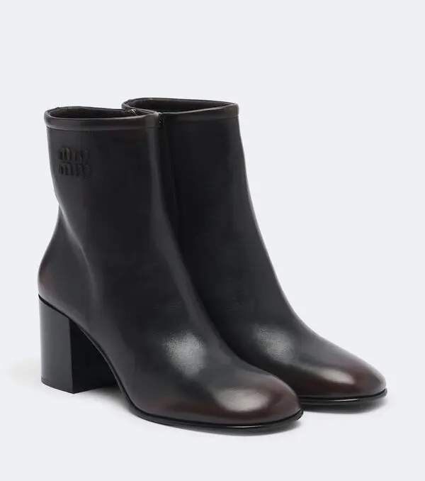 Miu Miu Logo Leather Ankle Boots - Brown
