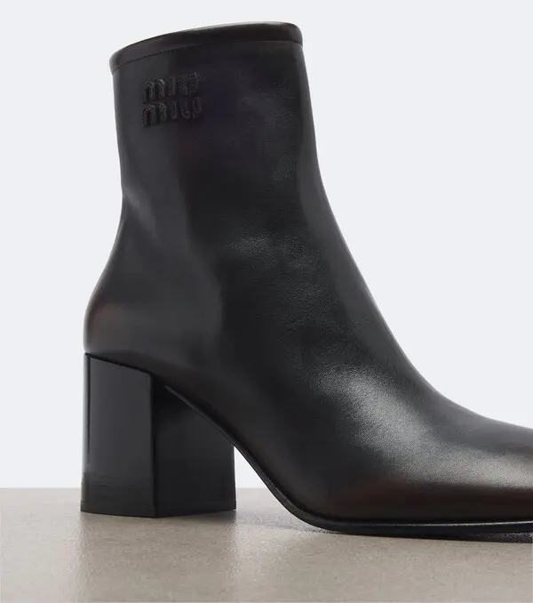 Miu Miu Logo Leather Ankle Boots