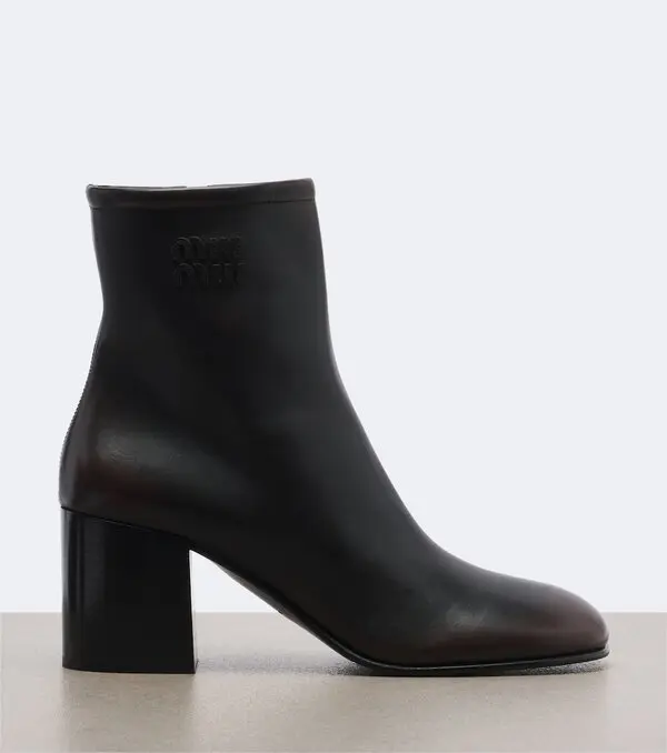 Miu Miu Logo Leather Ankle Boots