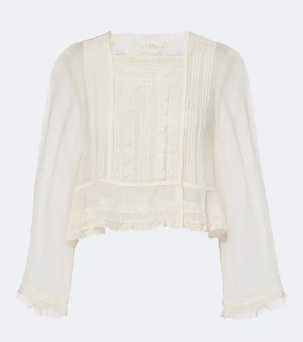 DÔEN Elodine Lace-trimmed Silk Chiffon Top