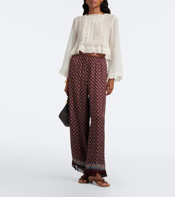 DÔEN Elodine Lace-trimmed Silk Chiffon Top