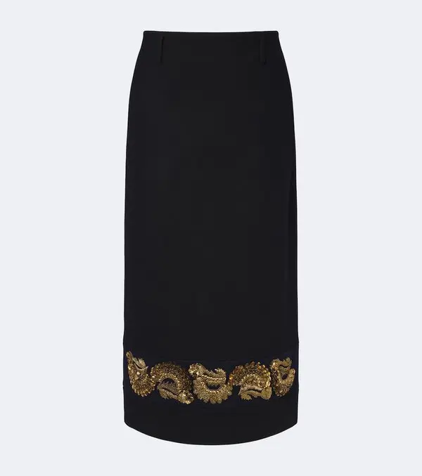 Dries Van Noten Embellished Wool-blend Twill Midi Skirt