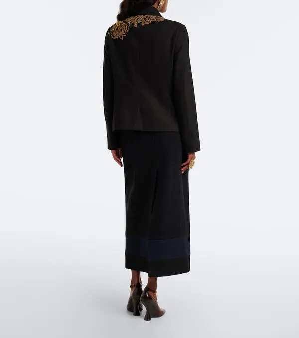 Dries Van Noten Embellished Wool-blend Twill Midi Skirt
