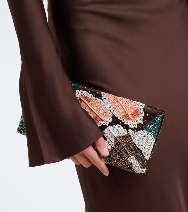 Staud Muse Small Beaded Satin Clutch