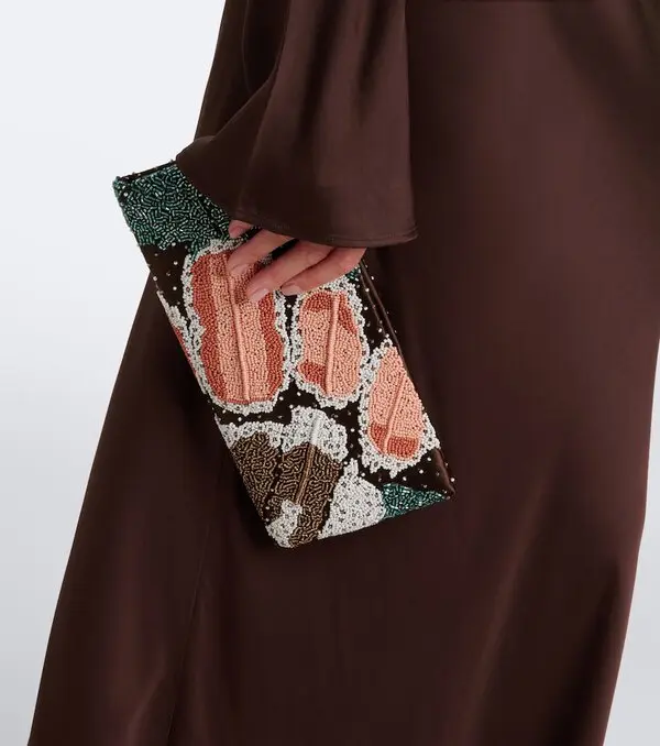 Staud Muse Small Beaded Satin Clutch
