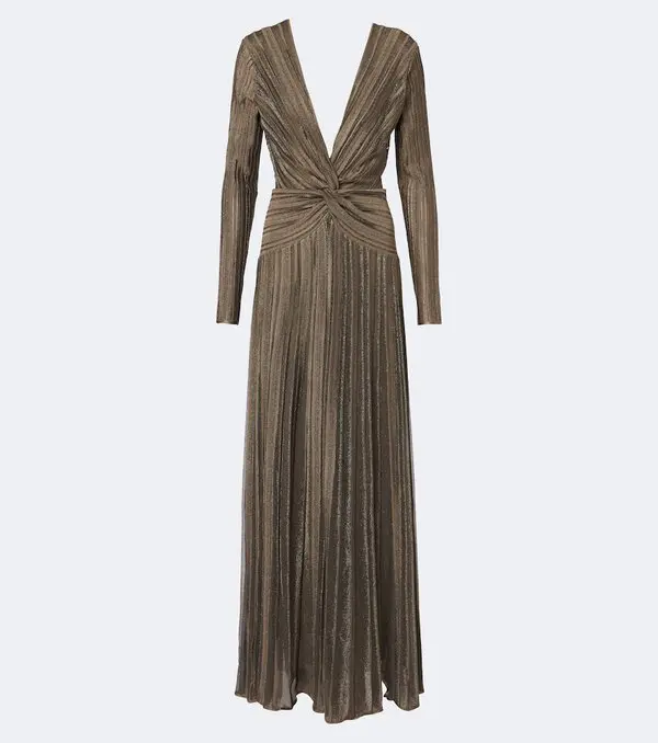 Ralph Lauren Dabney Pleated Silk-blend Lamé Gown - Brown