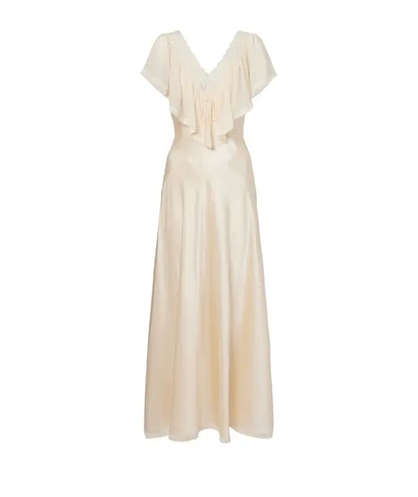 DÔEN Léoris Lace-trimmed Ruffled Silk Midi Dress - White
