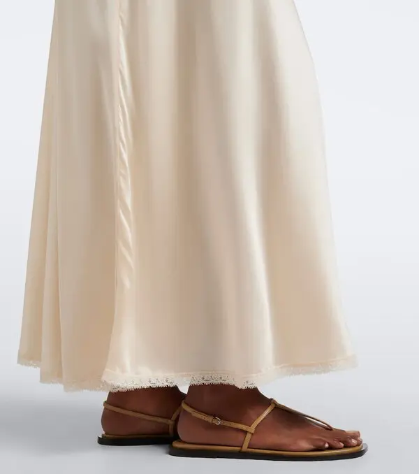 DÔEN Léoris Lace-trimmed Ruffled Silk Midi Dress