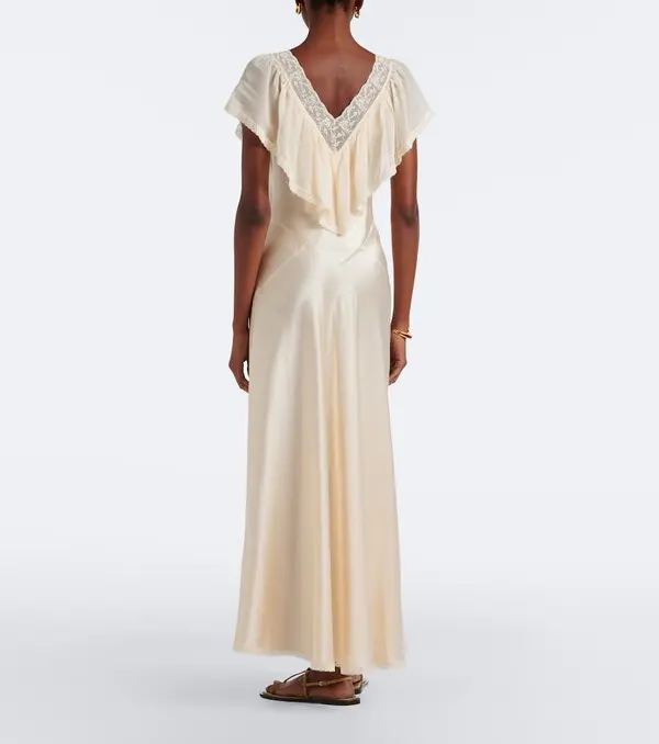 DÔEN Léoris Lace-trimmed Ruffled Silk Midi Dress