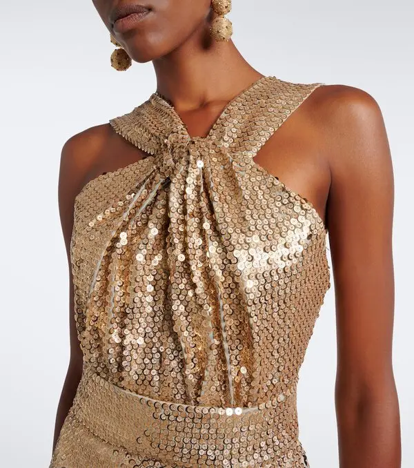 Elie Saab Draped Sequined Halterneck Gown