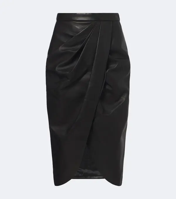 Balmain Draped Leather Midi Skirt