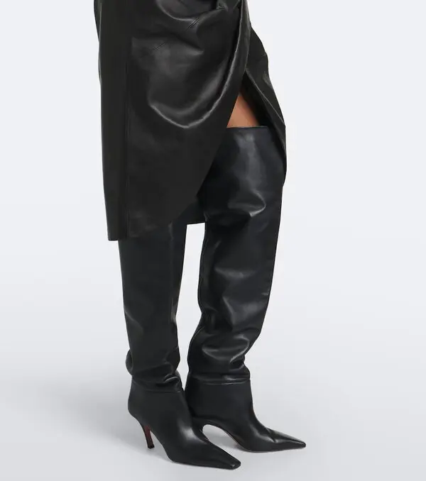 Balmain Draped Leather Midi Skirt