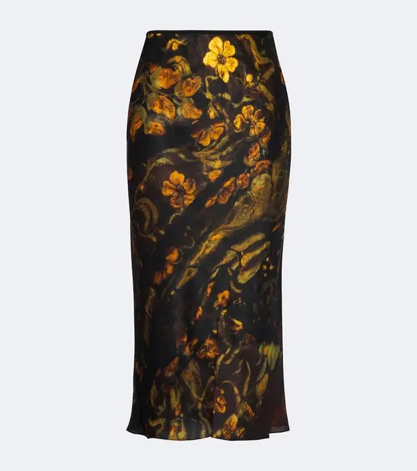 Dries Van Noten Floral Silk Satin Slip Skirt - Multicoloured