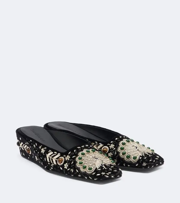 Zimmermann Atelier Embellished Velvet Wedge Mules