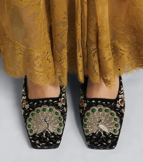 Zimmermann Atelier Embellished Velvet Wedge Mules