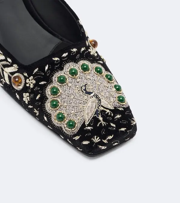 Zimmermann Atelier Embellished Velvet Wedge Mules