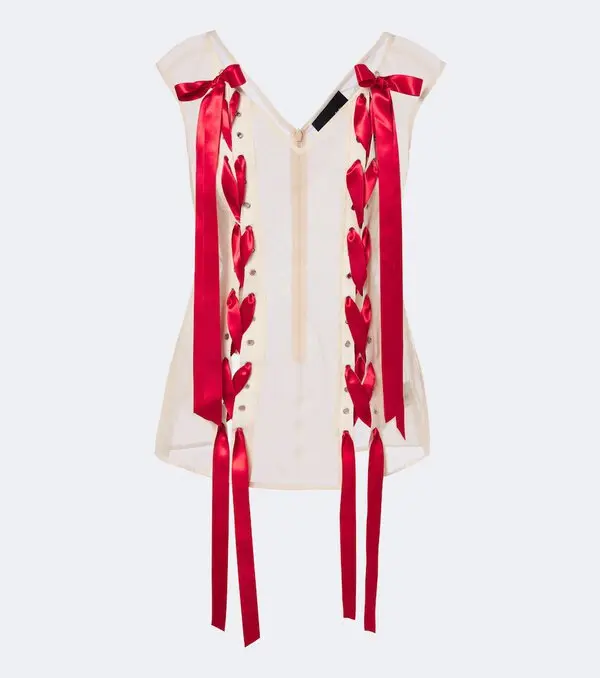 Simone Rocha Unraveling Bow-detail Sheer Top - Red
