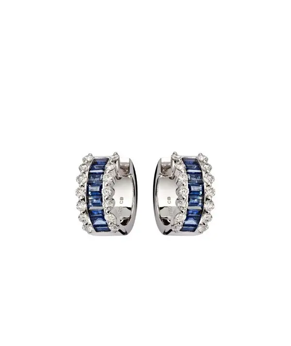BUCHERER FINE JEWELLERY Baguette Love 18kt White Gold Hoop Earrings With Sapphires And Diamonds - Silver