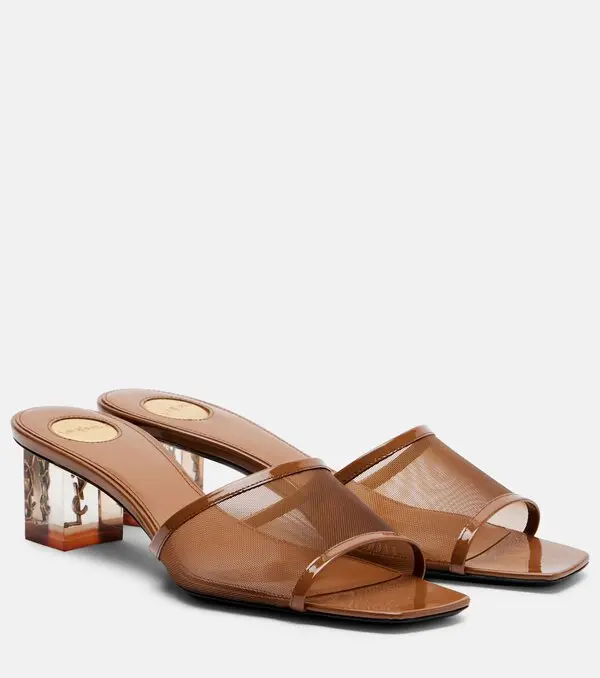 Saint Laurent Sip Leather-trimmed Mesh Mules