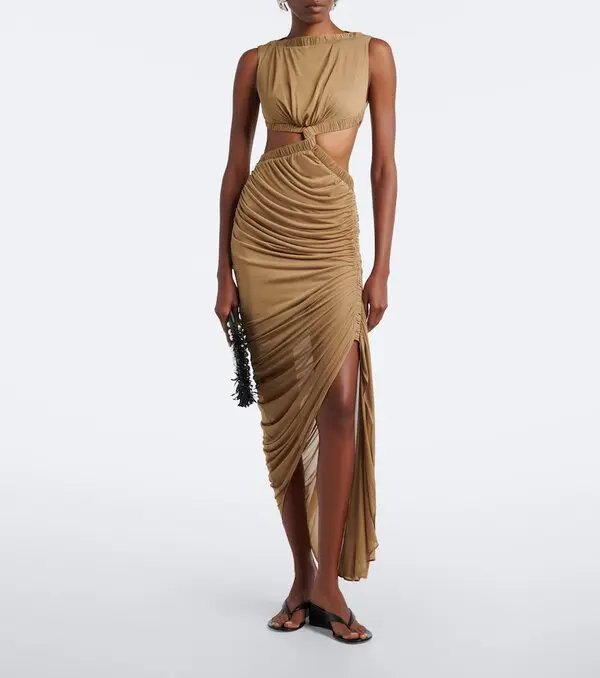 Christopher Esber Theia Cutout Draped Asymmetric Midi Dress