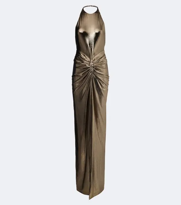 Retrofete Anida Gathered Halterneck Gown - Gold