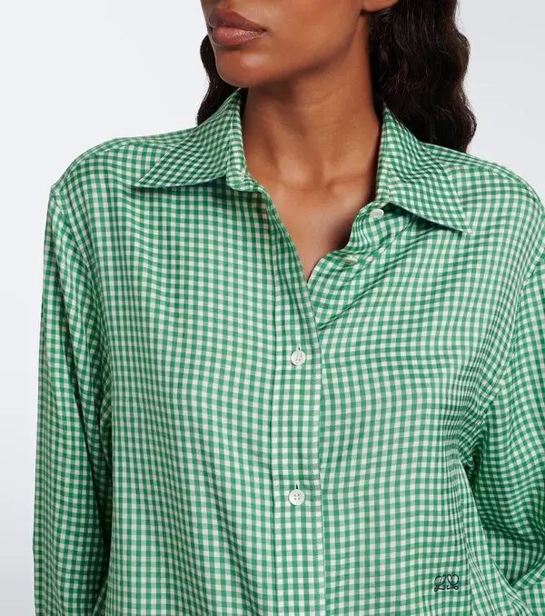 Loewe Double L Gingham Silk Twill Shirt - Green