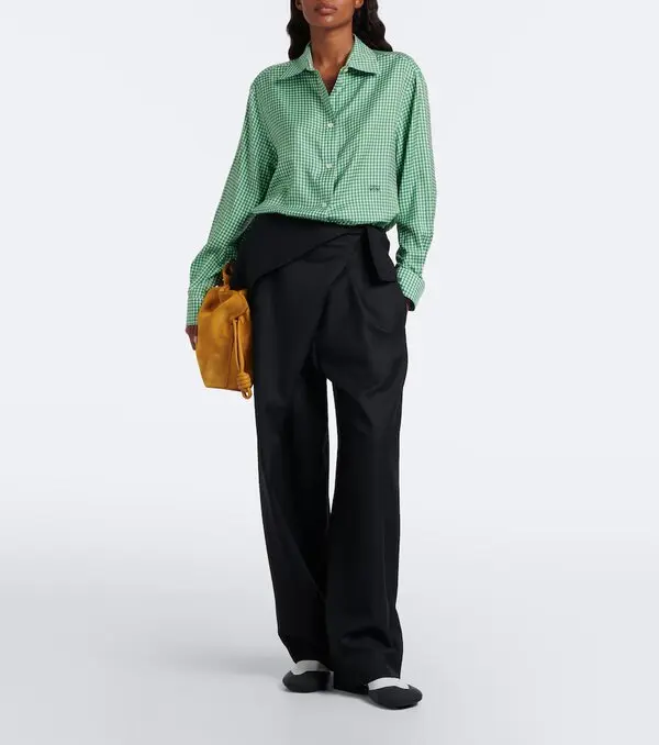 Loewe Double L Gingham Silk Twill Shirt - Green