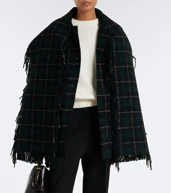 TOTEME Fringed Checked Wool-blend Coat