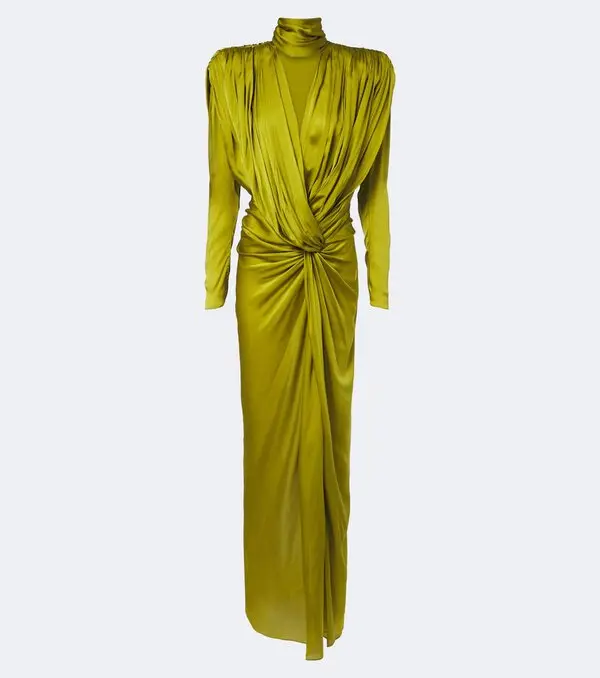 Balmain Draped Silk Satin Maxi Dress