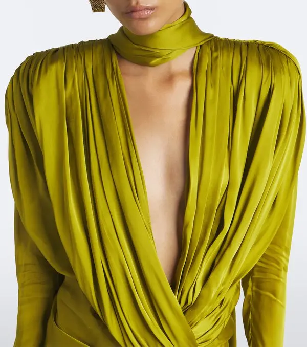 Balmain Draped Silk Satin Maxi Dress